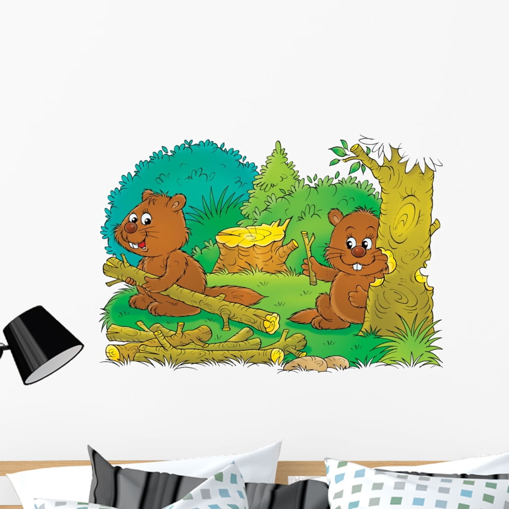 Beavers Wall Decal Mural by Wallmonkeys Peel and Stick Graphic (36 in W ...