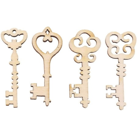 HTOOQ 20 Pcs Wooden Keys Cutouts Kids DIY Wooden Slice Scrapbooking ...