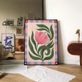 Affixzi Vintage Pink Tulip Art Print - Floral Wall Decor with Checkered ...