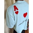 Blue Mens Embroidered Ace Of Hearts Graphic Round Neck Loose Fit Casual ...