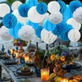 Blue White Paper Decoration Set - 34 Pcs Paper Lanterns, Pompoms ...