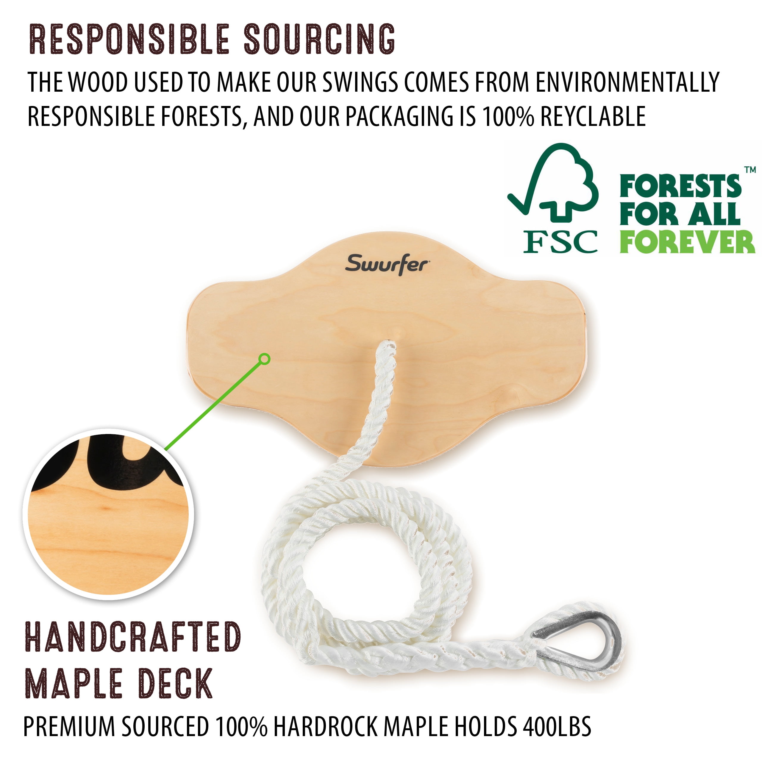Buy Swurfer Swift Maple Wood Curved Disc Swing with Heavy Duty Braided ...