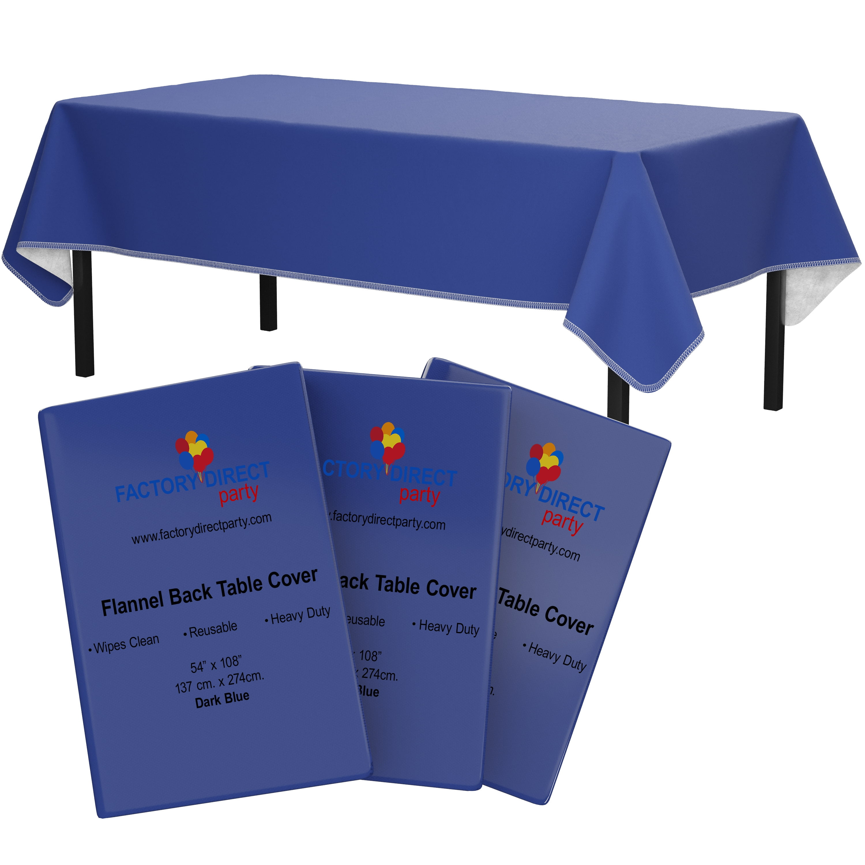 Exquisite 3 Count 54" x 108" Dark Blue Rectangular Flannel Backed Table ...