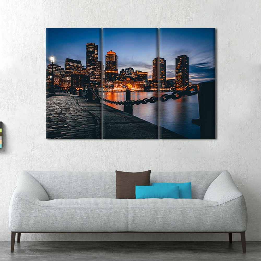 TISHIRON 3PCS Framed Canvas Wall Art Set,42"x28" Boston City Skyline ...