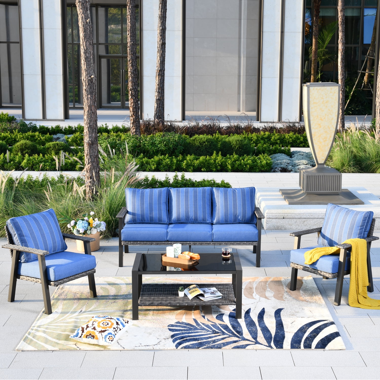 Ovios 4 Piece Outdoor Furniture All-Weather Patio Conversation Set ...