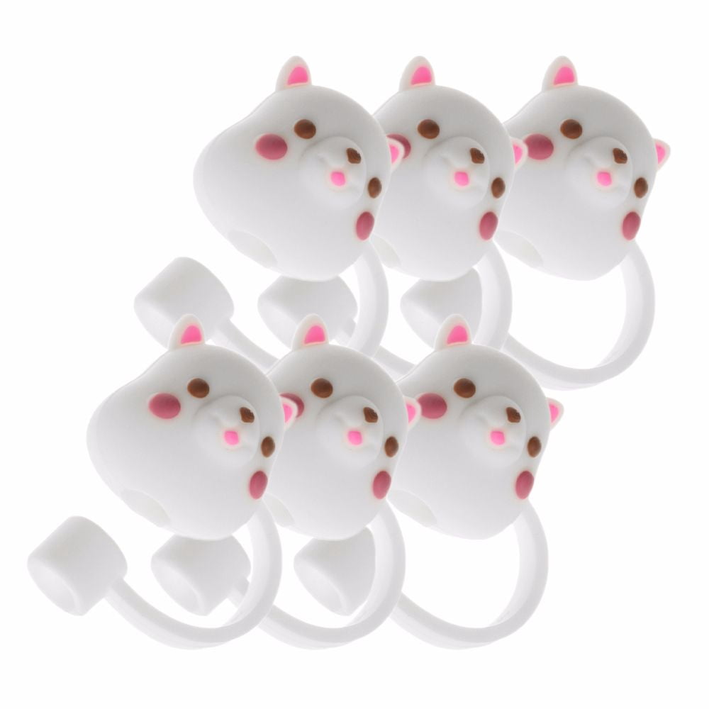 6PCS New Reusable Creative Cartoon Plugs Cover Cup Accessories Straw ...