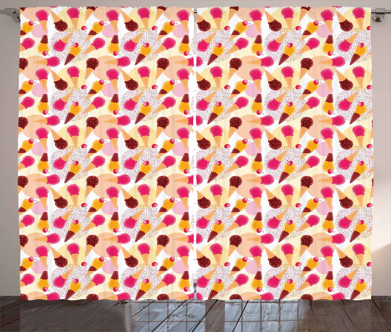 Ice Cream Curtains 2 Panels Set, Sweet Taste of Summer Theme Chocolate ...