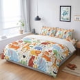 4 Piece Duvet Cover Set Twin, Cartoon Watercolor Zoo Animals Soft ...