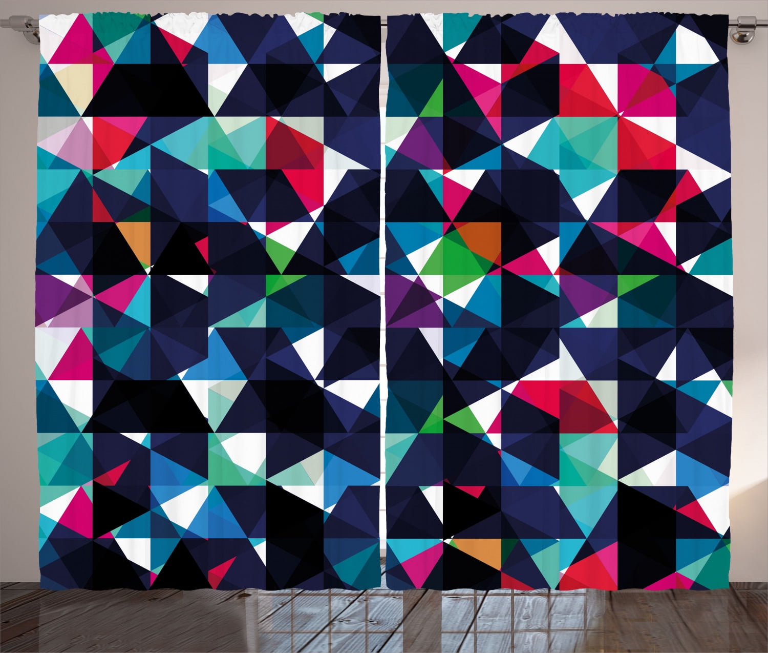 Geometric Curtains 2 Panels Set, Retro Pattern with Colorful Mosaic ...