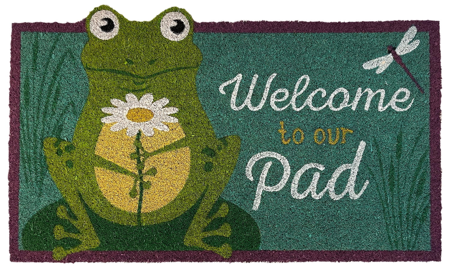 Daisy Frog Summer Natural Fiber Coir Doormat Lily Pad Outdoor 30" x 18 ...