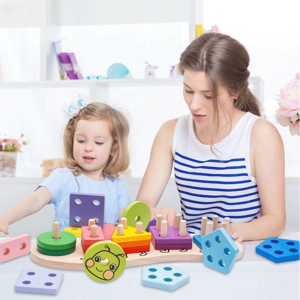 Buy Cuteam Shape Matching Toy Set,Kids Geometric Building Blocks Column ...