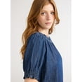 Free Assembly Women's Denim Puff Sleeve Mini Dress with Ruffle Trim, XS ...