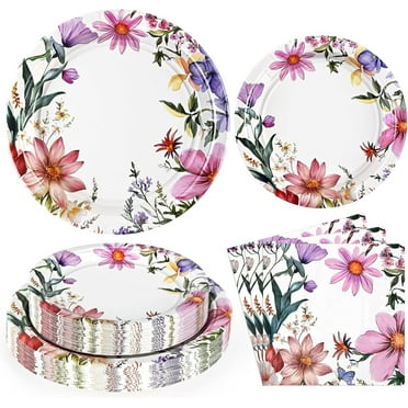 48Pcs Wildflower Paper Plates Watercolor Floral Disposable Party ...
