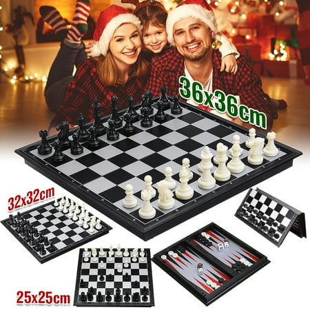 3 in 1 Chess (Family Classics) Magnetic Chess Checkers Backgammon Set ...