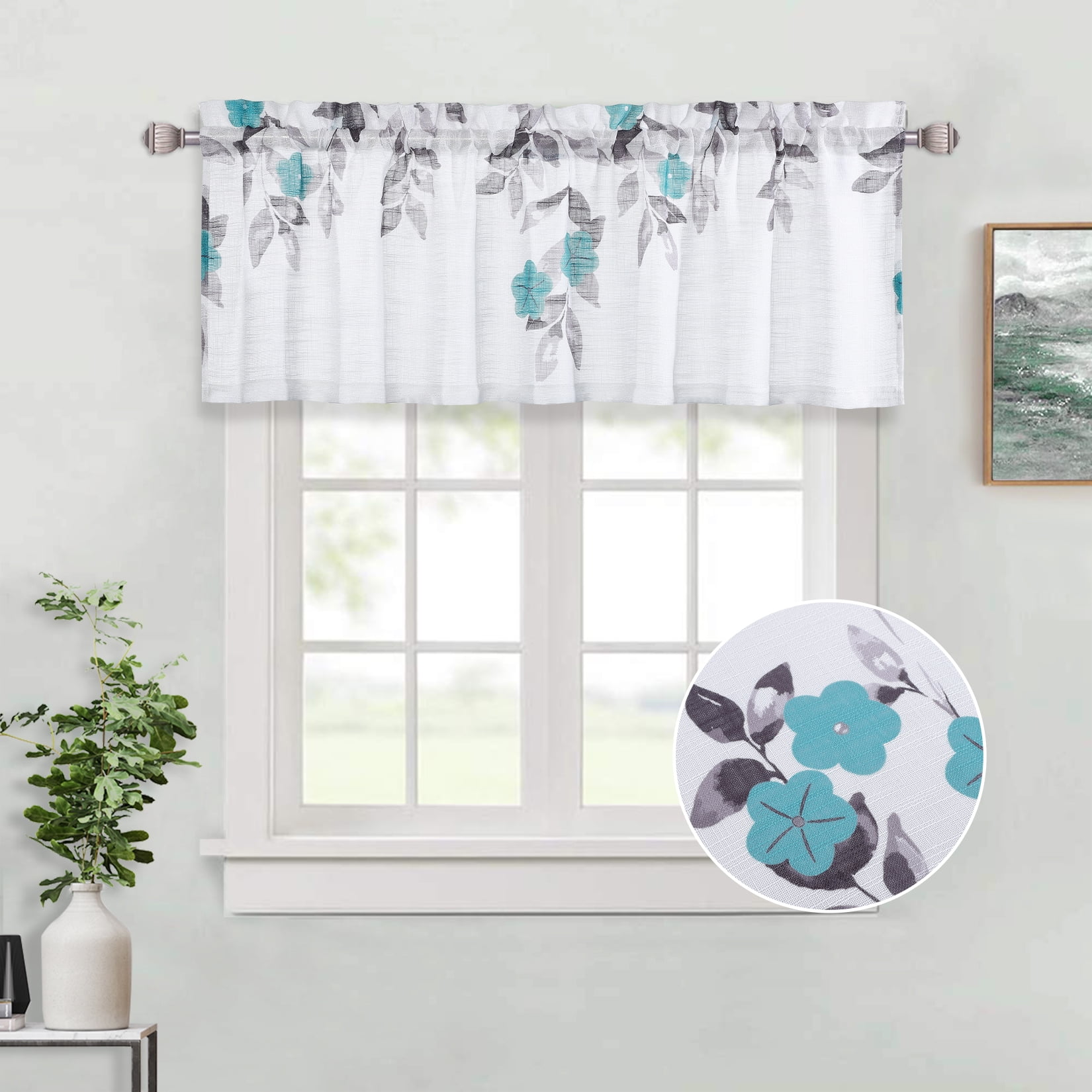 GlowSol Floral Short Curtain Valance 52"W x 15"L Small Window Curtains ...
