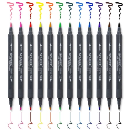 Watercolor Brush Pens Set,SAYEEC 12 Colors Dual Tip Brush Pens with ...