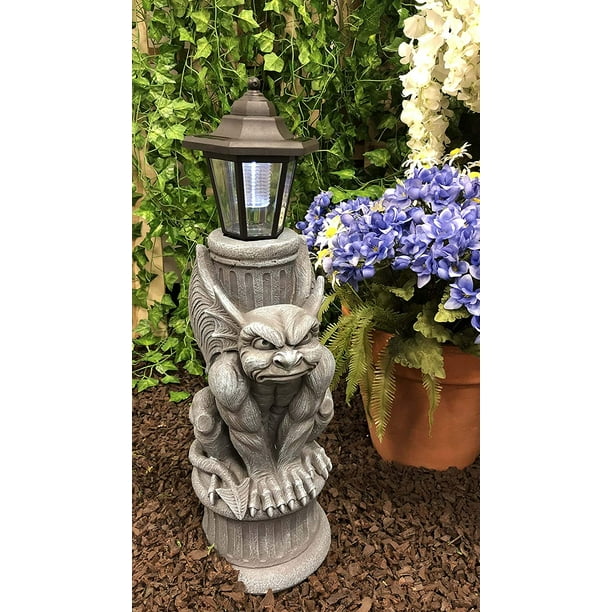 Ebros Gothic Gargoyle Statue with Solar LED Lantern Light Post 20" Tall ...