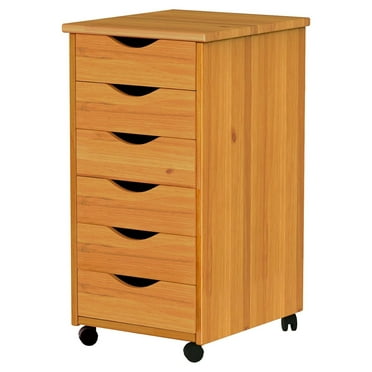 Adeptus Wooden Office Cabinet, 6-Drawer Roll Cart, Solid Medium Pine ...