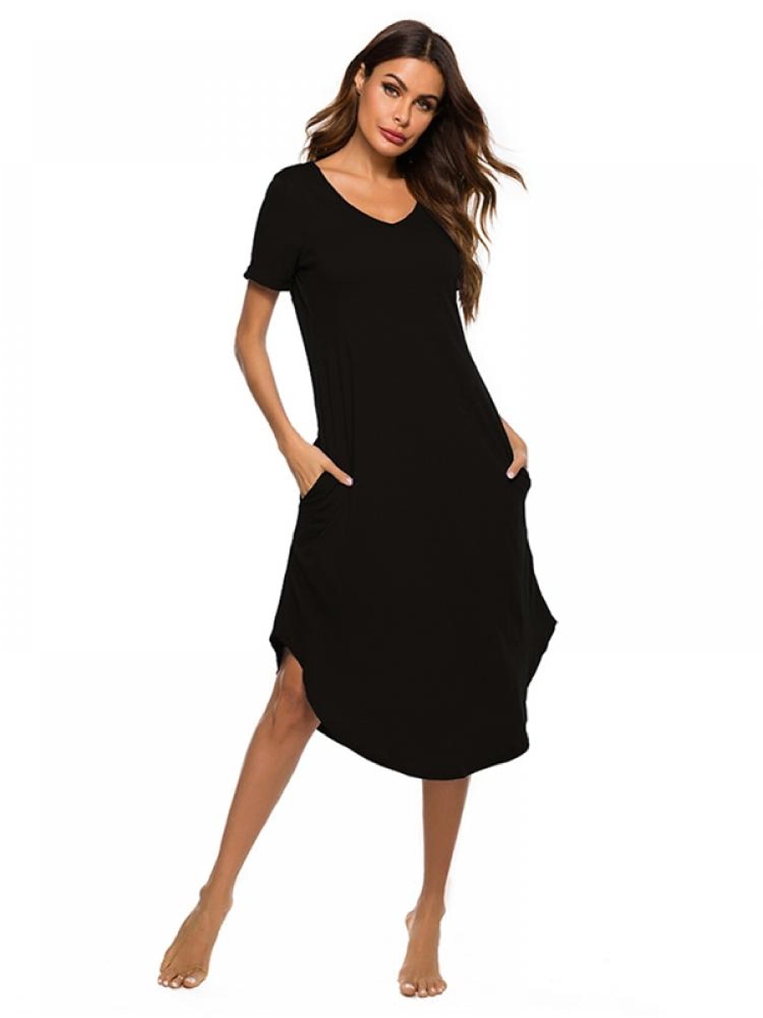 TOPWONER Women's Plus Size Long Lounger House Dress or Nightgown with ...