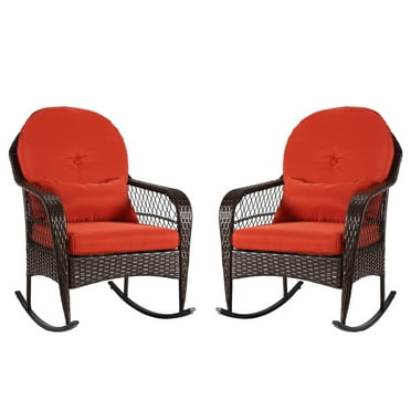 W WARMHOL Outdoor Wicker Rocking Chair with Thickened Cushions, All ...