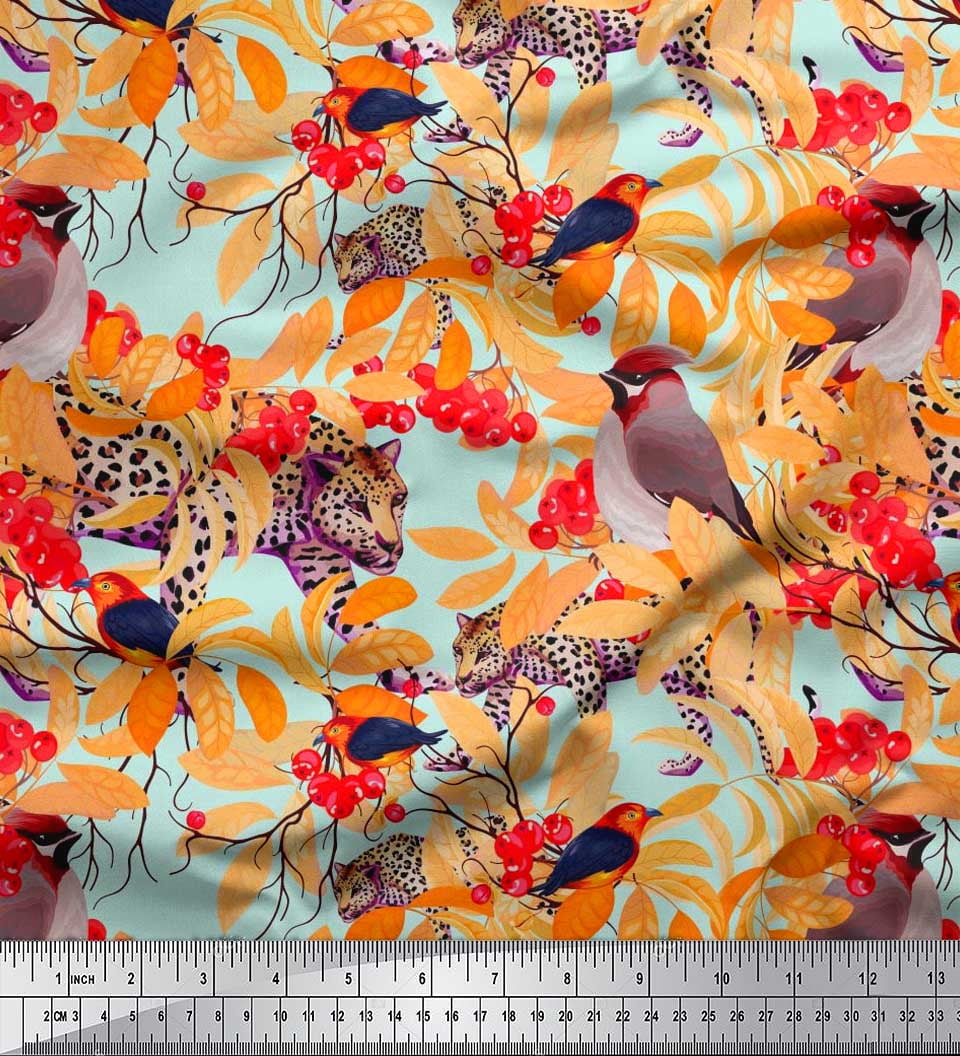 Soimoi Velvet Fabric Leopard,Band Tailed Manakin & Bohemian Waxwing ...