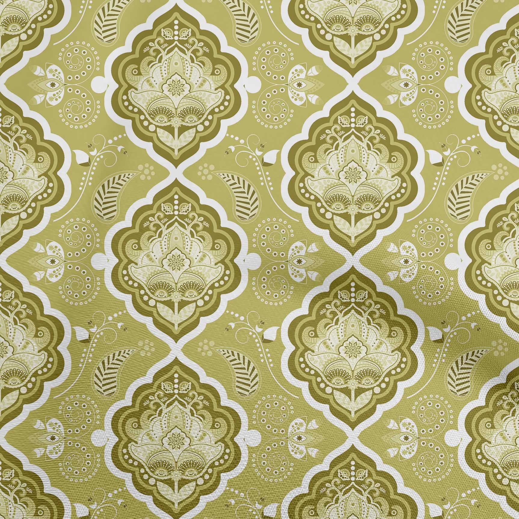 oneOone Cotton Jersey Olive Green Fabric Asian Ornamental Fabric For ...