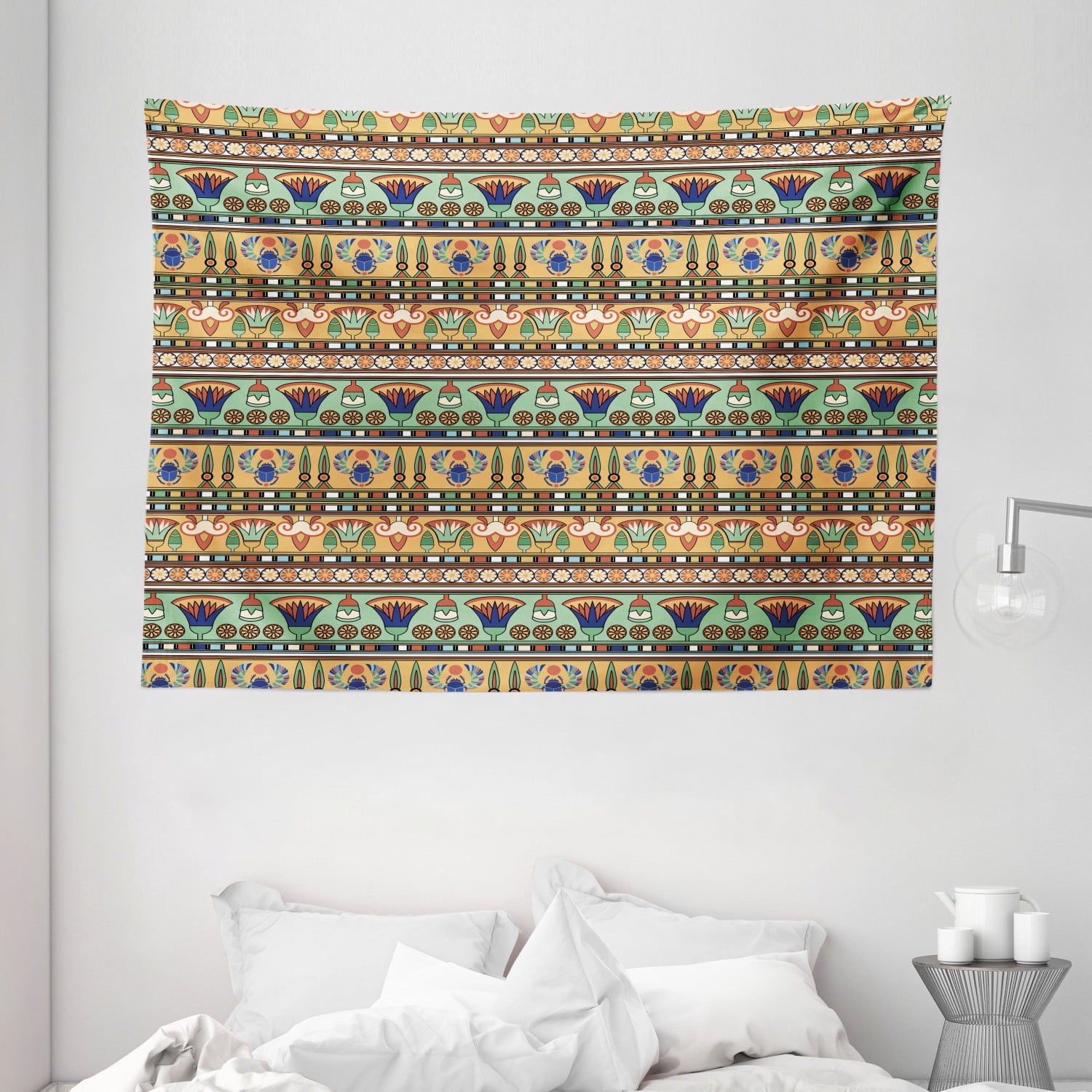 Egyptian Tapestry, Ethnic Motifs Pattern with Lily Flower and Scarab ...
