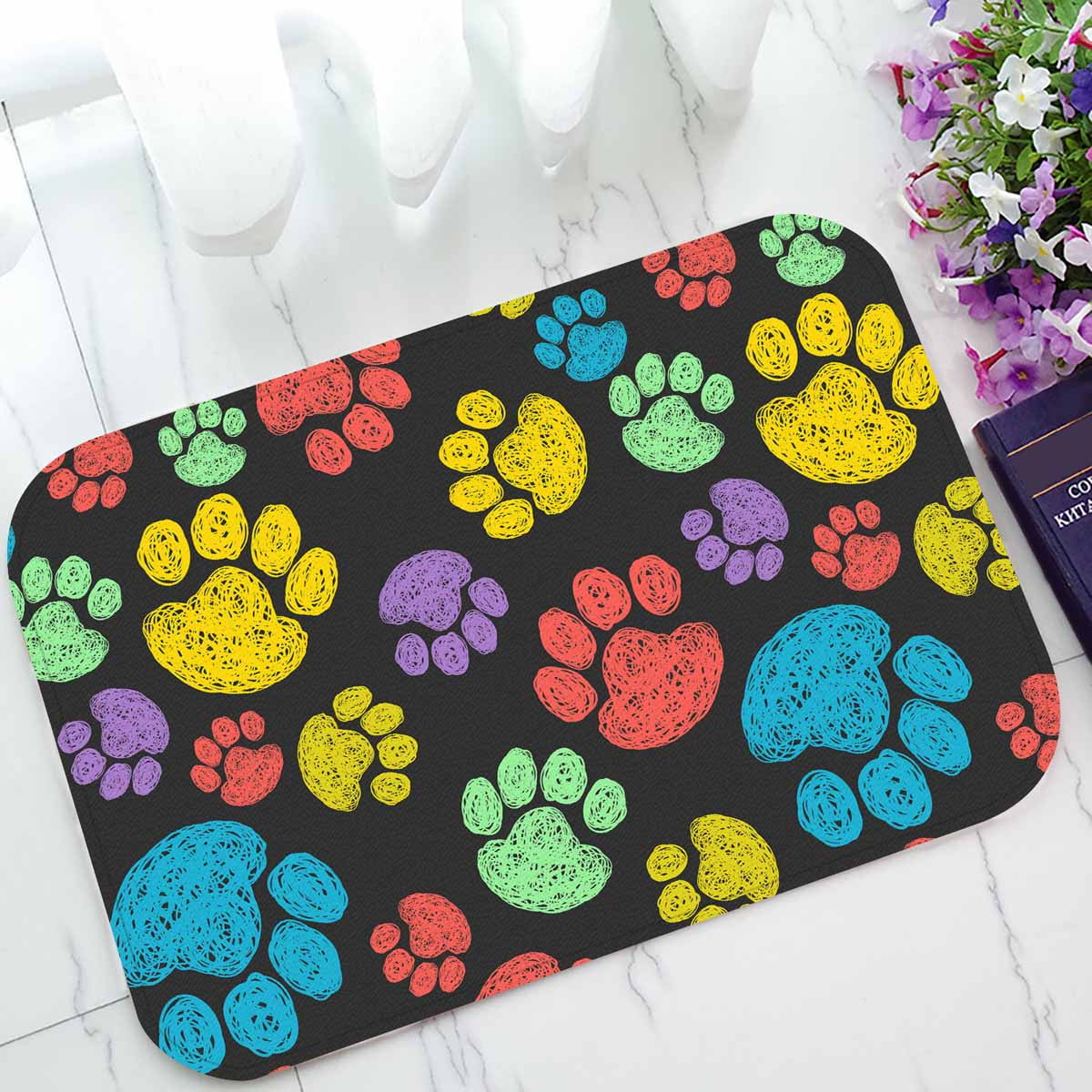 PKQWTM Cute colorful doodle paw prints Animal tiling Home Decor Floor ...