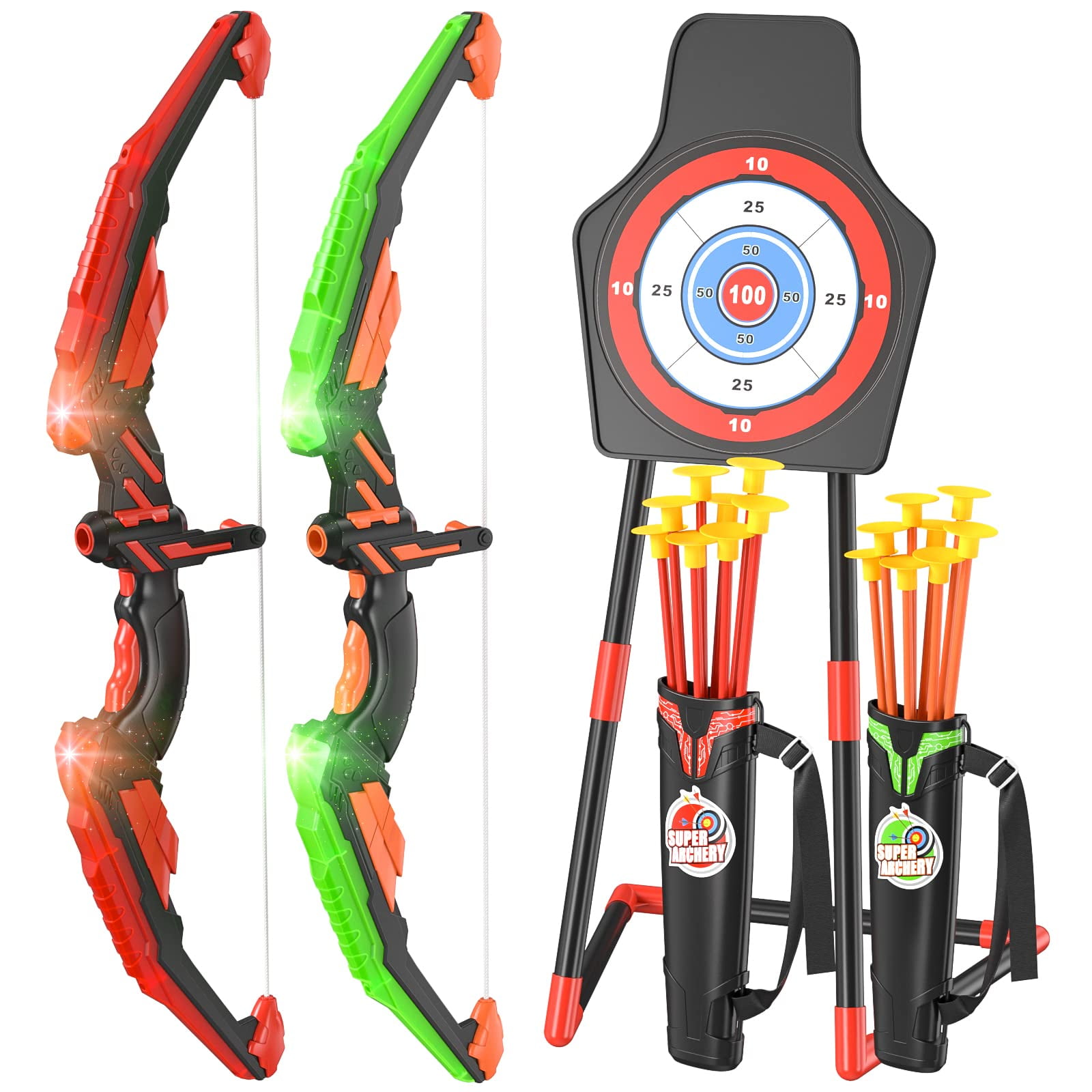 2 Pack Set Bow and Arrow for Kids with LED Lights - New Upgrade Archery ...