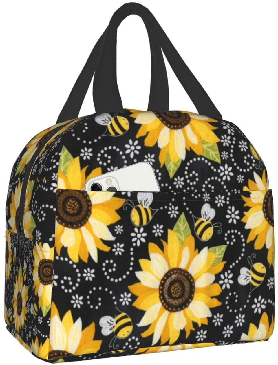 NICKSUN Sunflower Pattern Lunch Bag, Insulated Portable Lunch Bag for ...