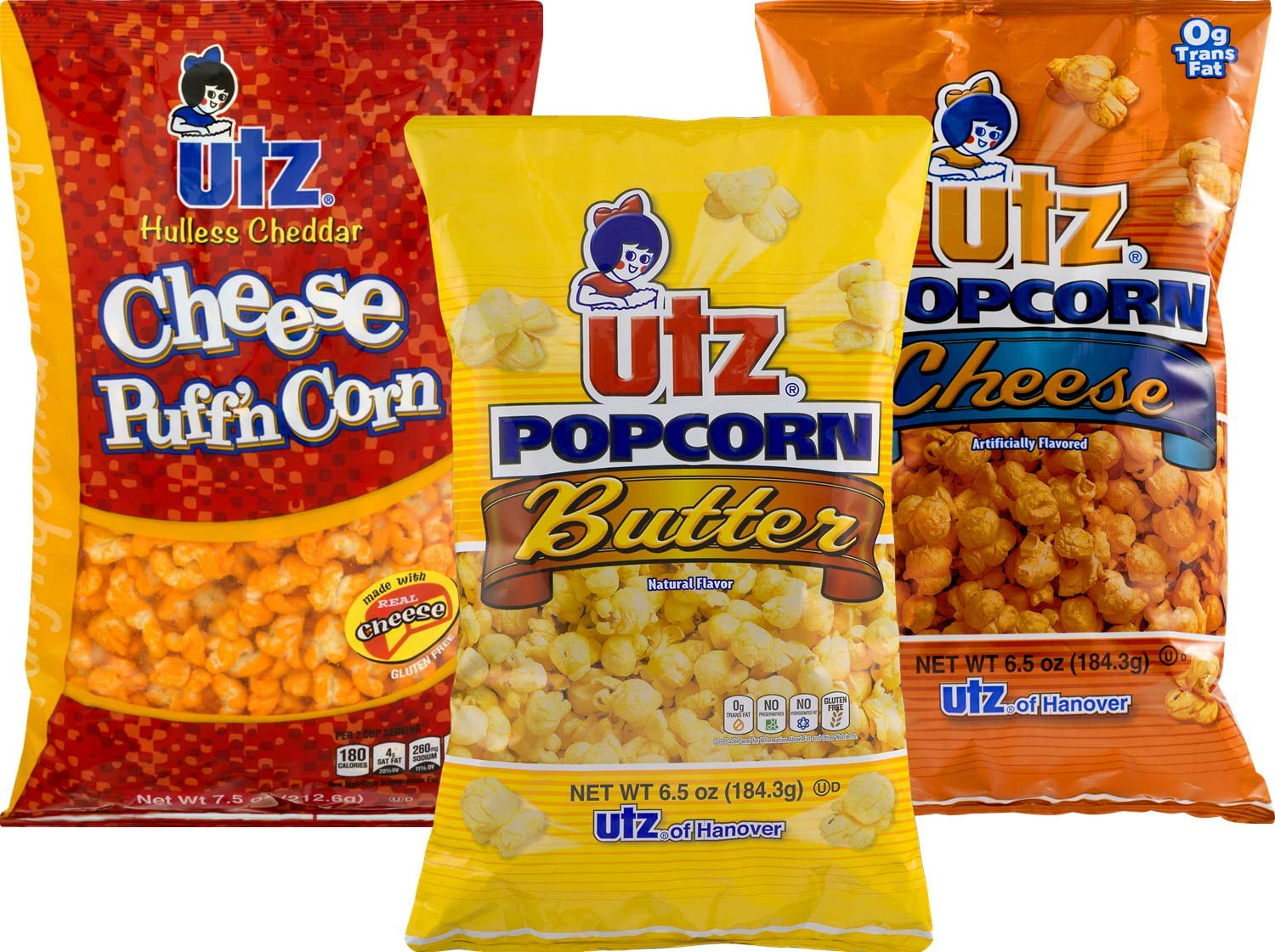 Utz Butter, Cheese & Hulless Puffin’ Cheddar Popcorn Variety 3-Pack