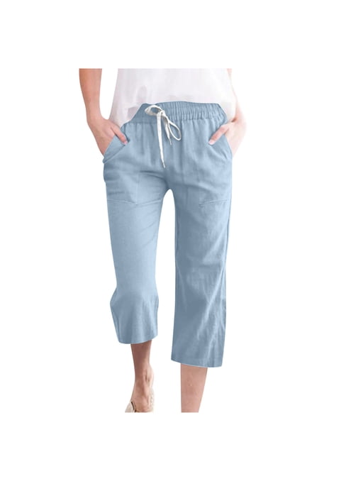 Dyegold Capris For Women Casual Summer Cotton Linen Cropped Pants ...