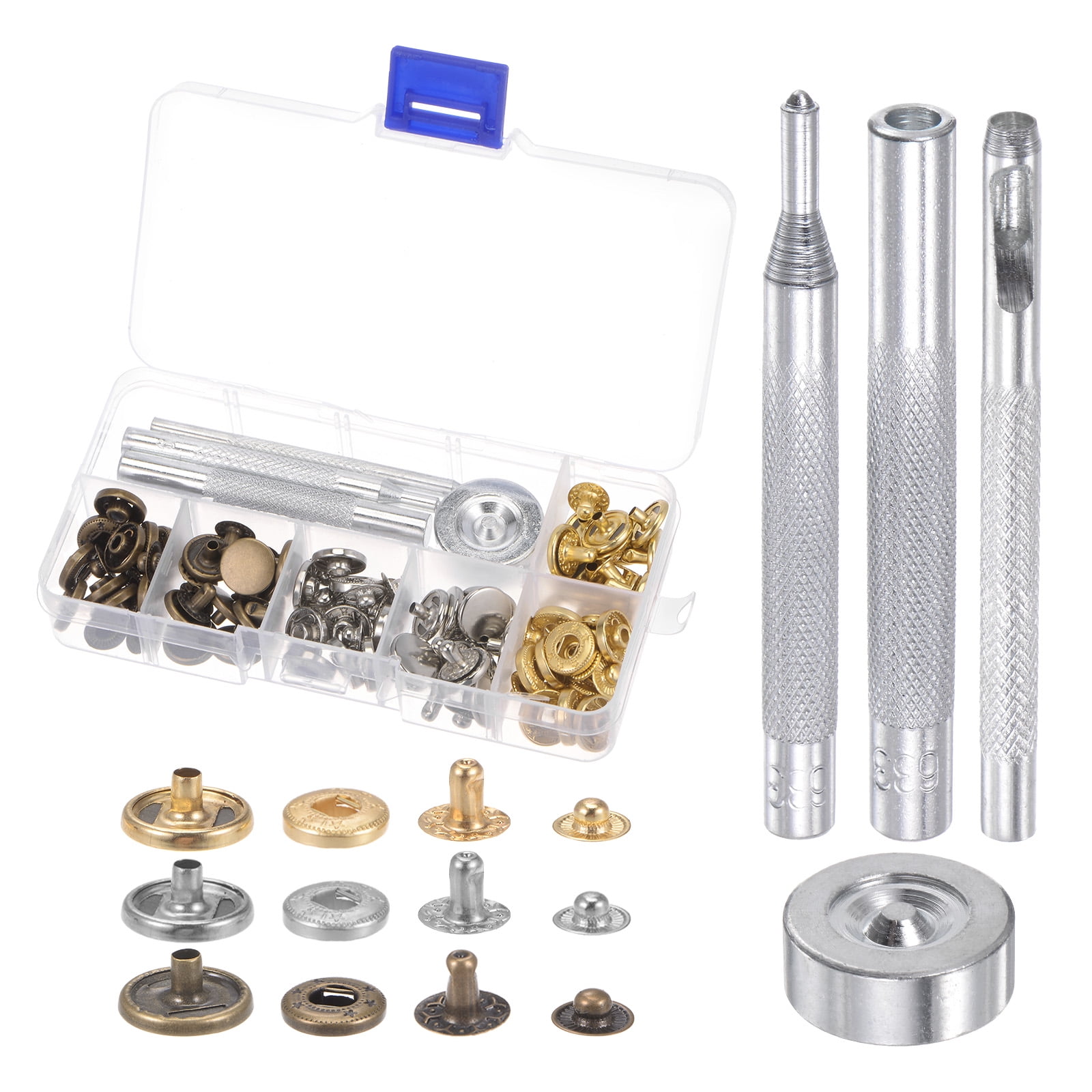 Uxcell Snap Fasteners Kit 3 Colors with 4 Setter Tools & Storage Box ...