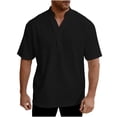 Antinious Men Solid Button V-Neck Round Neck Short Sleeve Vintage Loose ...