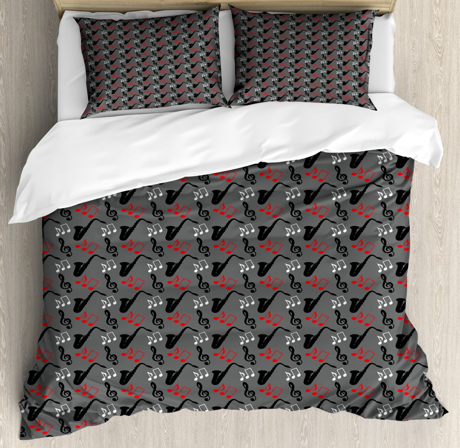 Jazz Music Duvet Cover Set Queen Size, Music Notes Treble Clef ...