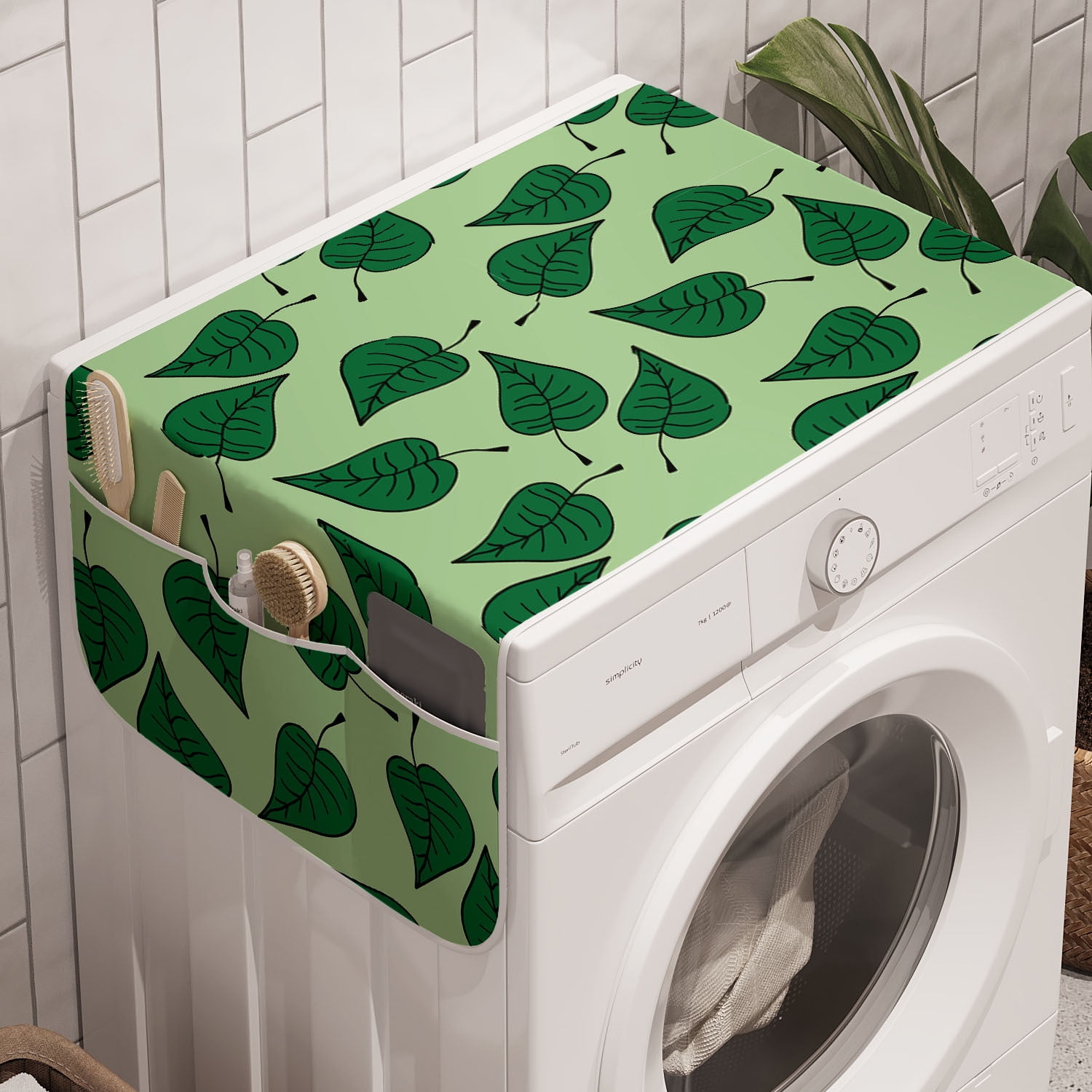 Leaves Washing Machine Organizer, Foliage Pattern Doodle Style ...