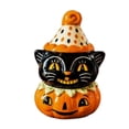 Vintage Halloween Candy Jar Black Cat On Pumpkin Storage Canister With ...