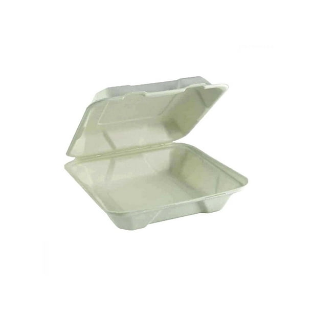 6' x 6'' x 3'' Sugar Cane Fibre Clamshell ( White ) 100% Compostable ...