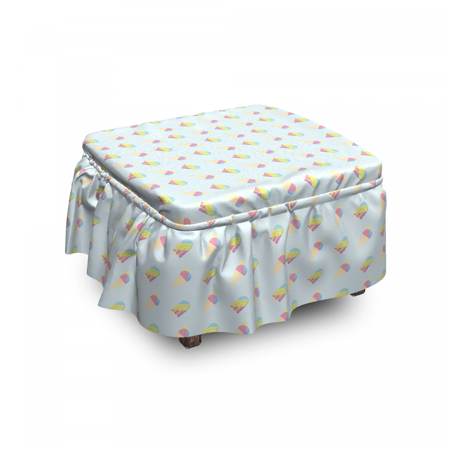 Ice Cream Ottoman Cover, Pastel Hipster Summer, 2 Piece Slipcover Set ...