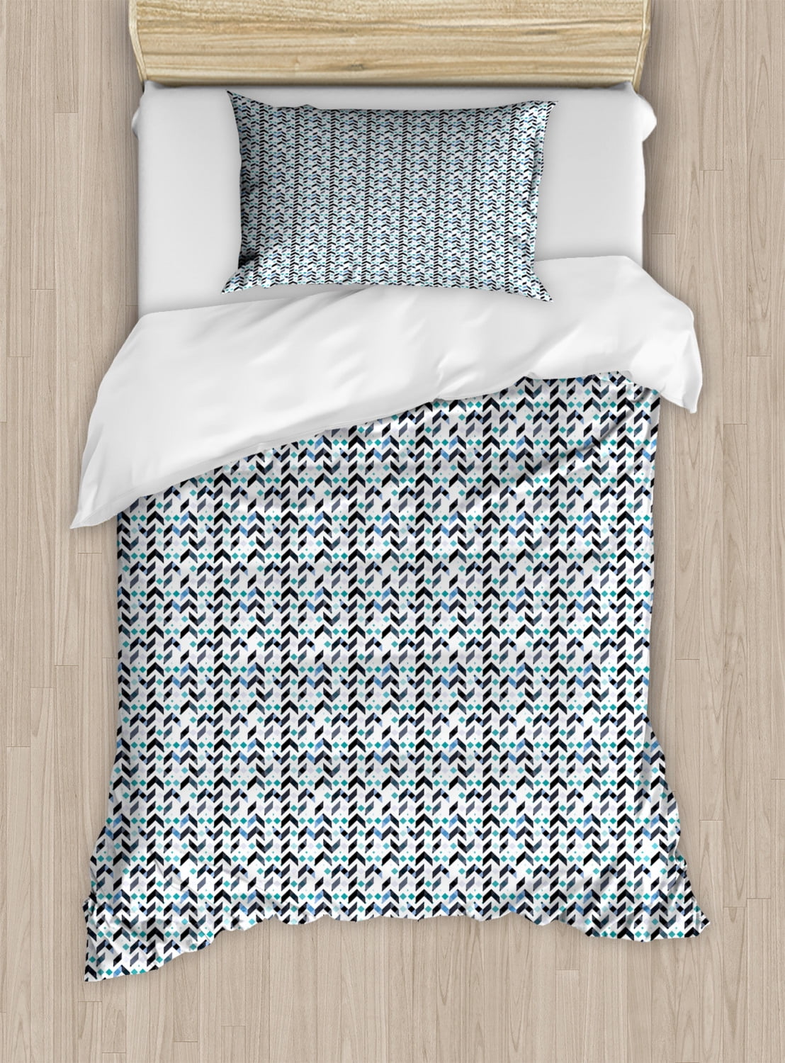 Abstract Twin Size Duvet Cover Set, Trippy Zig Zag Chevron Herringbone ...
