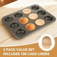 2 Pack Muffin Pan with 100 Cupcake Liners, 12 Cup Nonstick Cupcake Pan ...