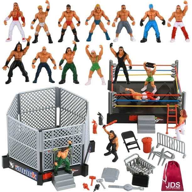 JDS Toy Store 32-Piece Mini Wrestling Playset with Action Figures and ...
