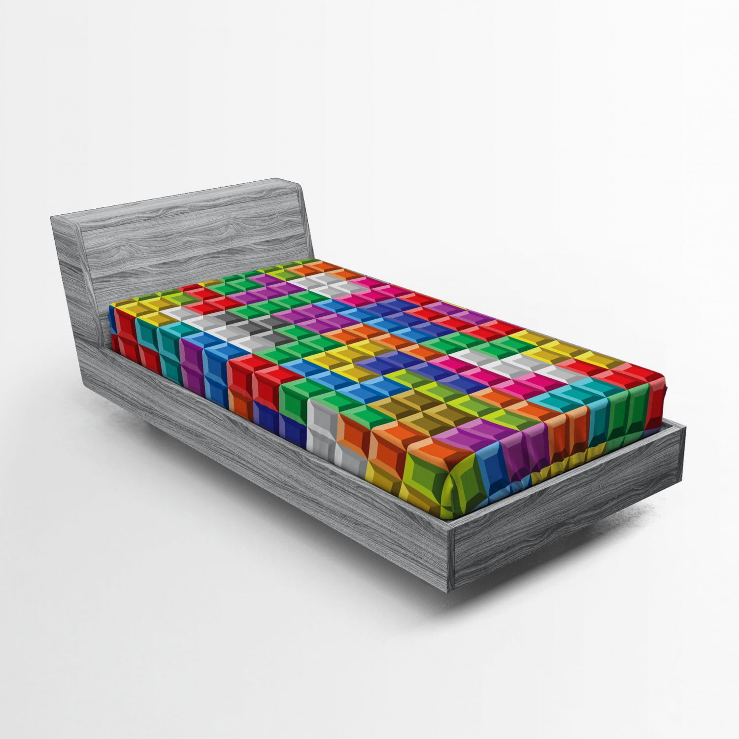 Video Games Fitted Sheet, Colorful Retro Gaming Computer Brick Blocks ...