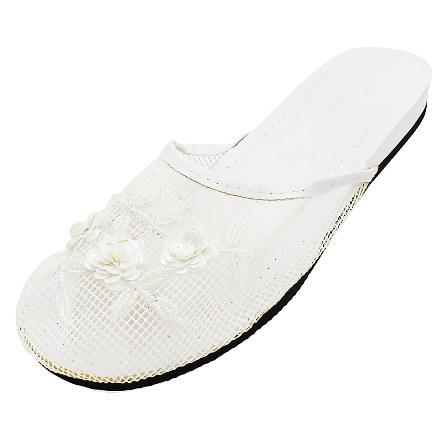 SNJ Women's Mesh Sequin Slide Beaded Chinese Floral Sandal Slipper ...