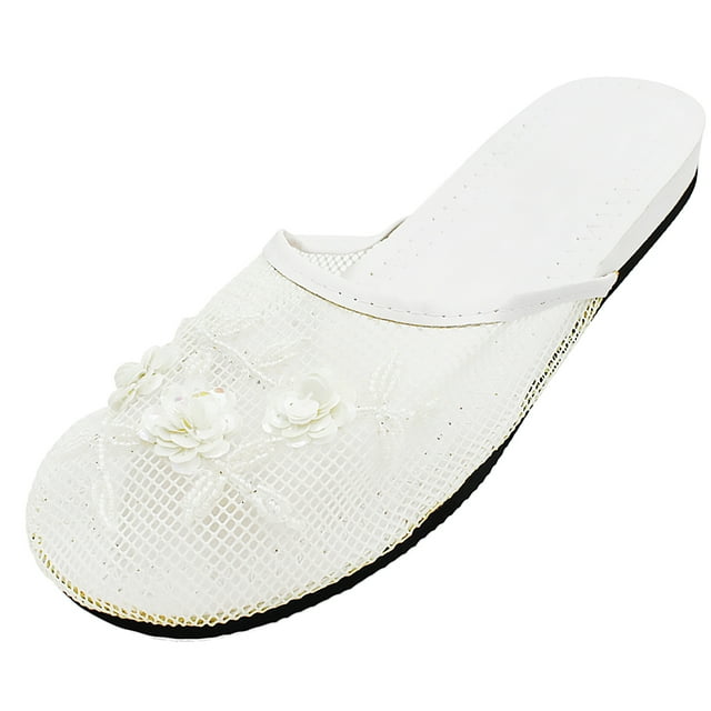 SNJ Women's Mesh Sequin Slide Beaded Chinese Floral Sandal Slipper ...