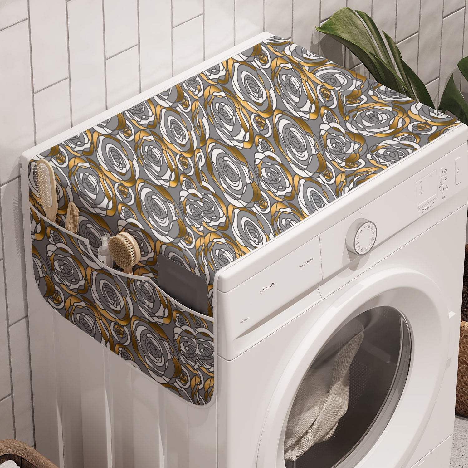 Floral Washing Machine Organizer, Retro Rose Flower Petals of Swirly ...