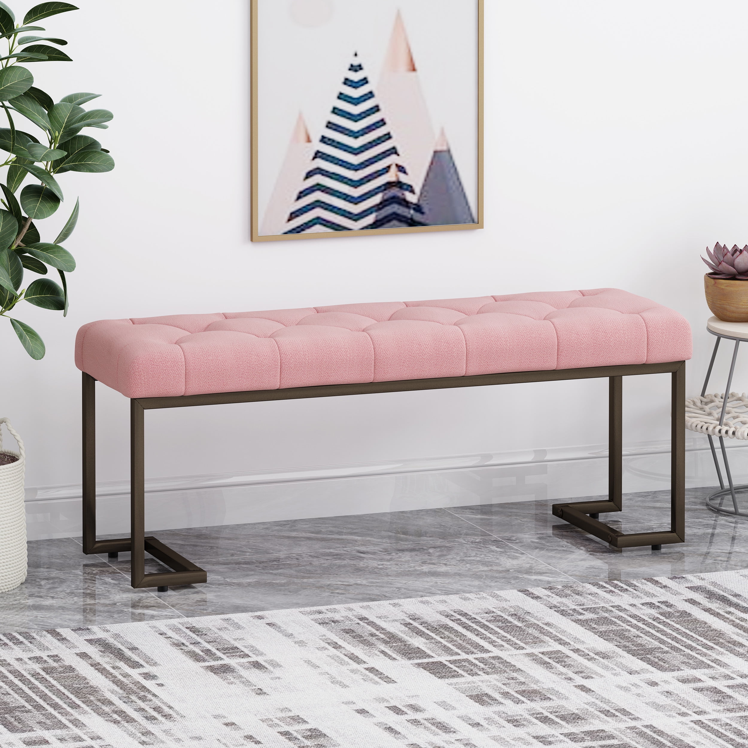Noble House Vincenzo Modern Fabric Bench, Dusty Rose, Bronze - Walmart.com