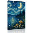 Moon Mushrooms Pine Trees Canvas Wall Art for Living Room, Night Nature ...