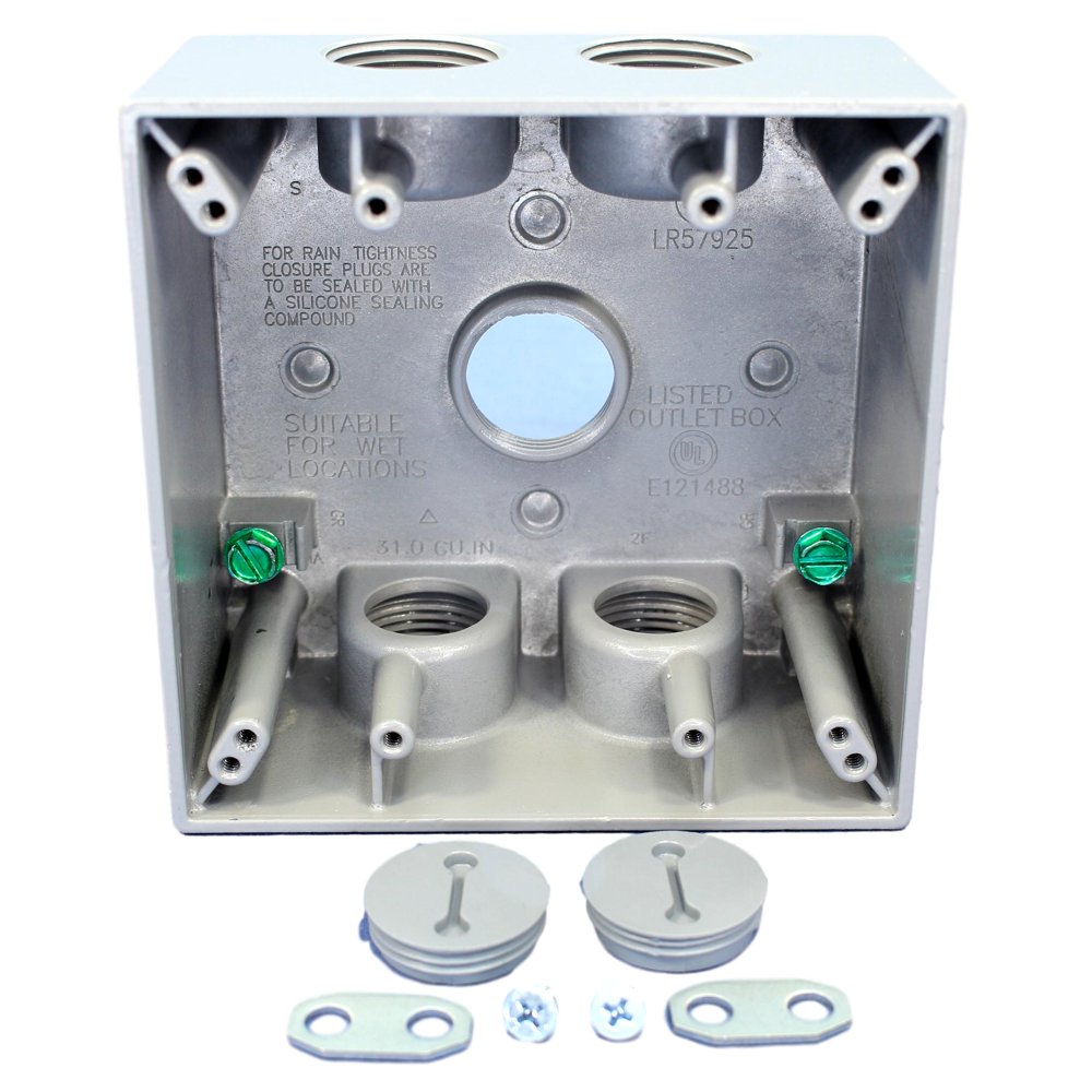 P&S Gray Die-Cast Aluminum Weatherproof 2-Gang Outlet Box 5-Hole 3/4 ...