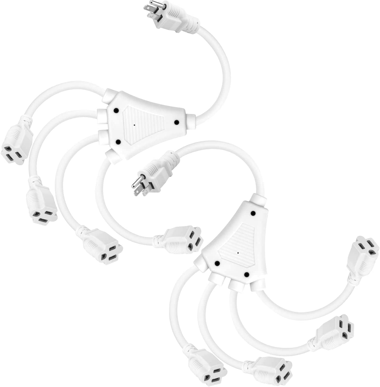 2 Pack - 20 Inches 1 to 4 Extension Cord Splitter, 16/3 SJTW 3 Prong ...